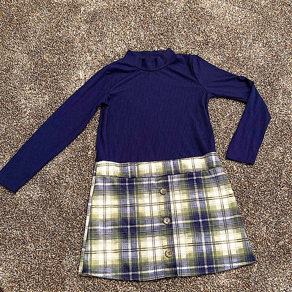 Knitworks | Dresses | Girls Knit Works Navy Blue And Plaid Long Sleeve ...